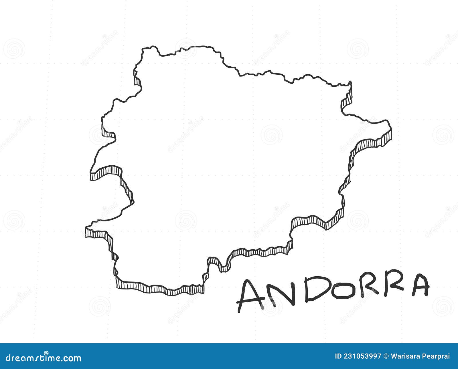 Hand Drawn of Andorra 3D Map on White Background Stock Vector ...