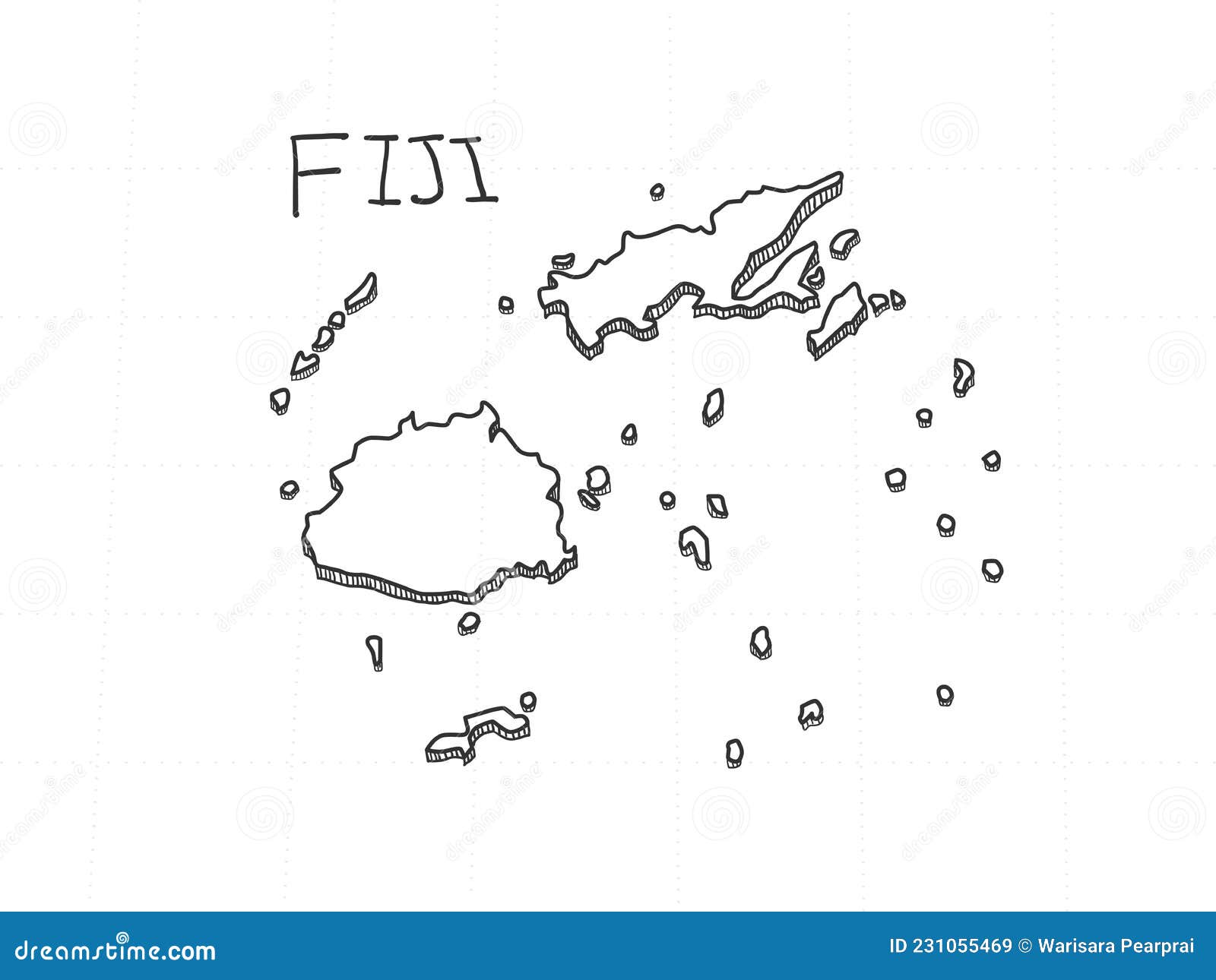 Hand Drawn of Fiji 3D Map on White Background Stock Vector ...