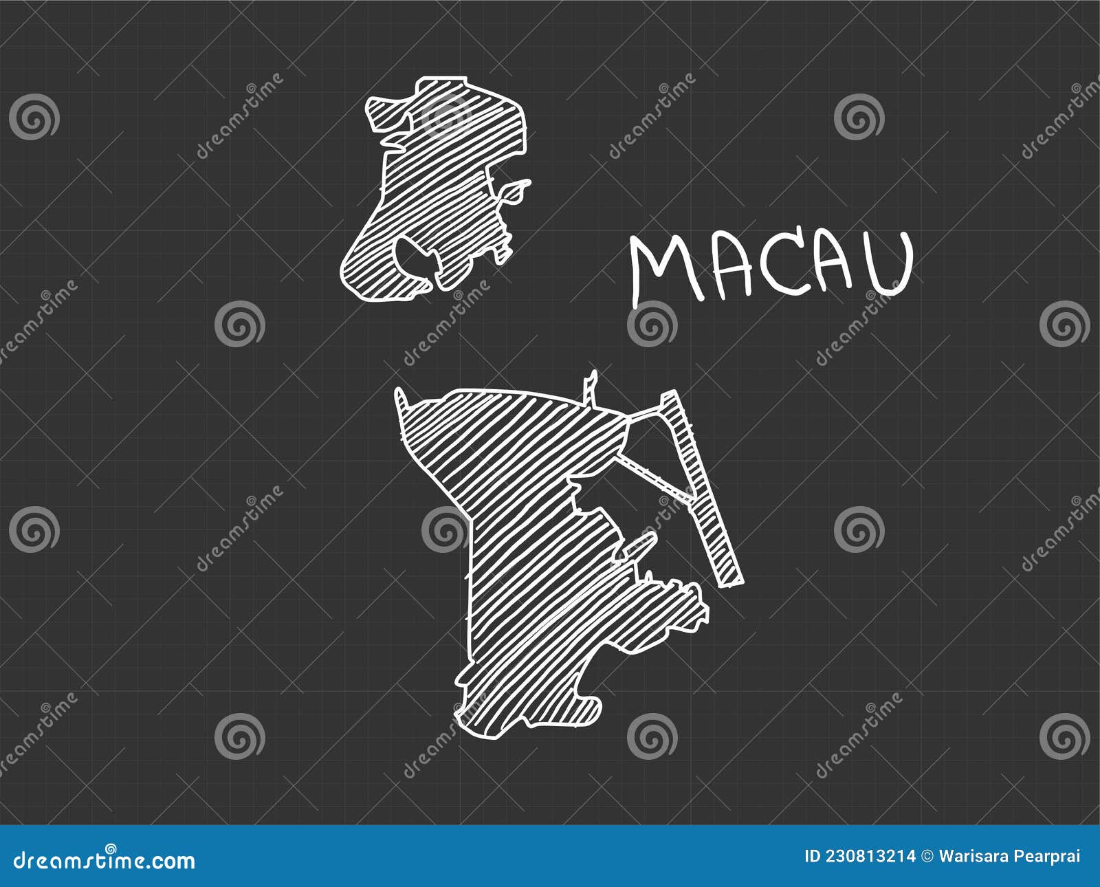 Macau Map Freehand Sketch on Black Background Stock Vector ...