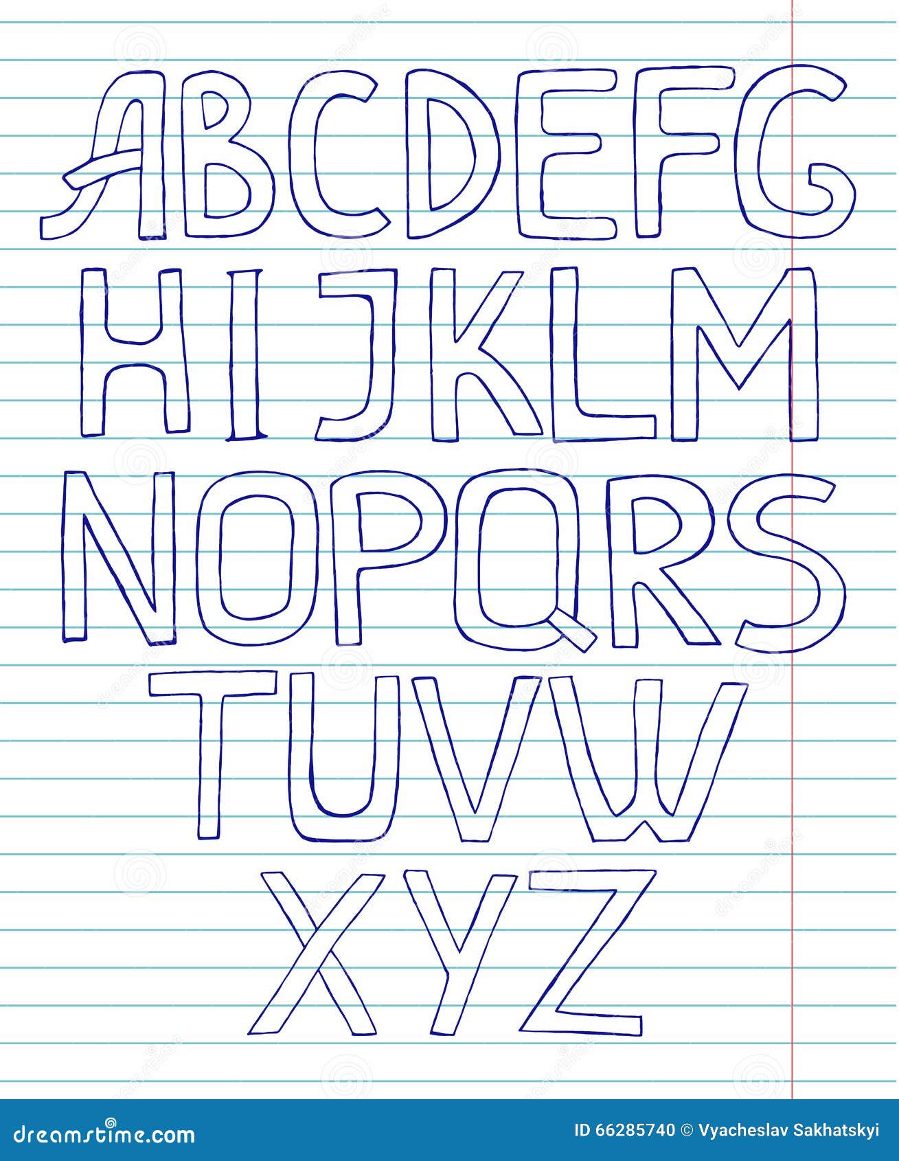 Sketchy Alphabet on Copybook Background. Stock Vector - Illustration of ...