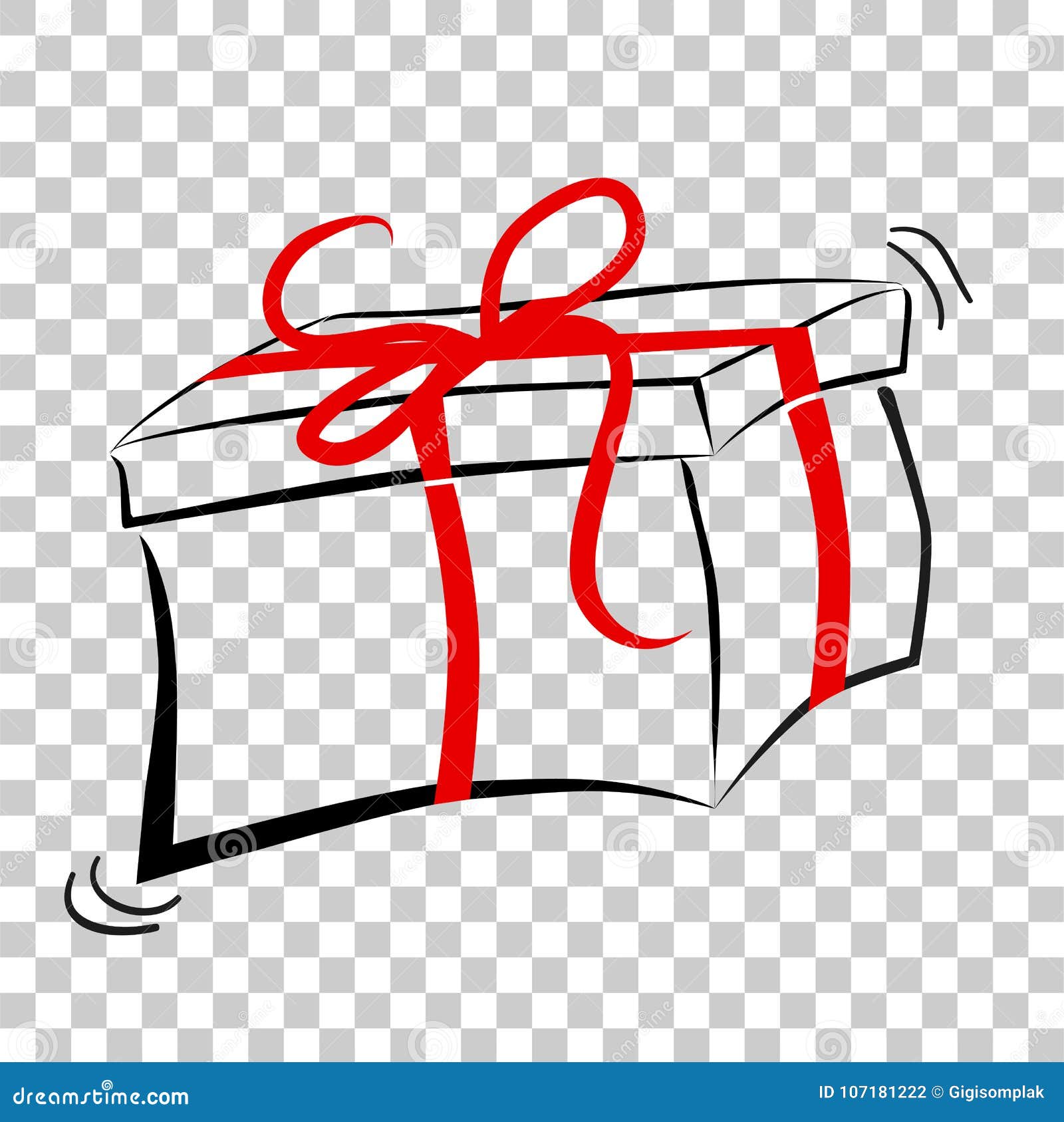 Sketchy of Black Outline Rectangle Gift Box, with Red Ribbon, at ...