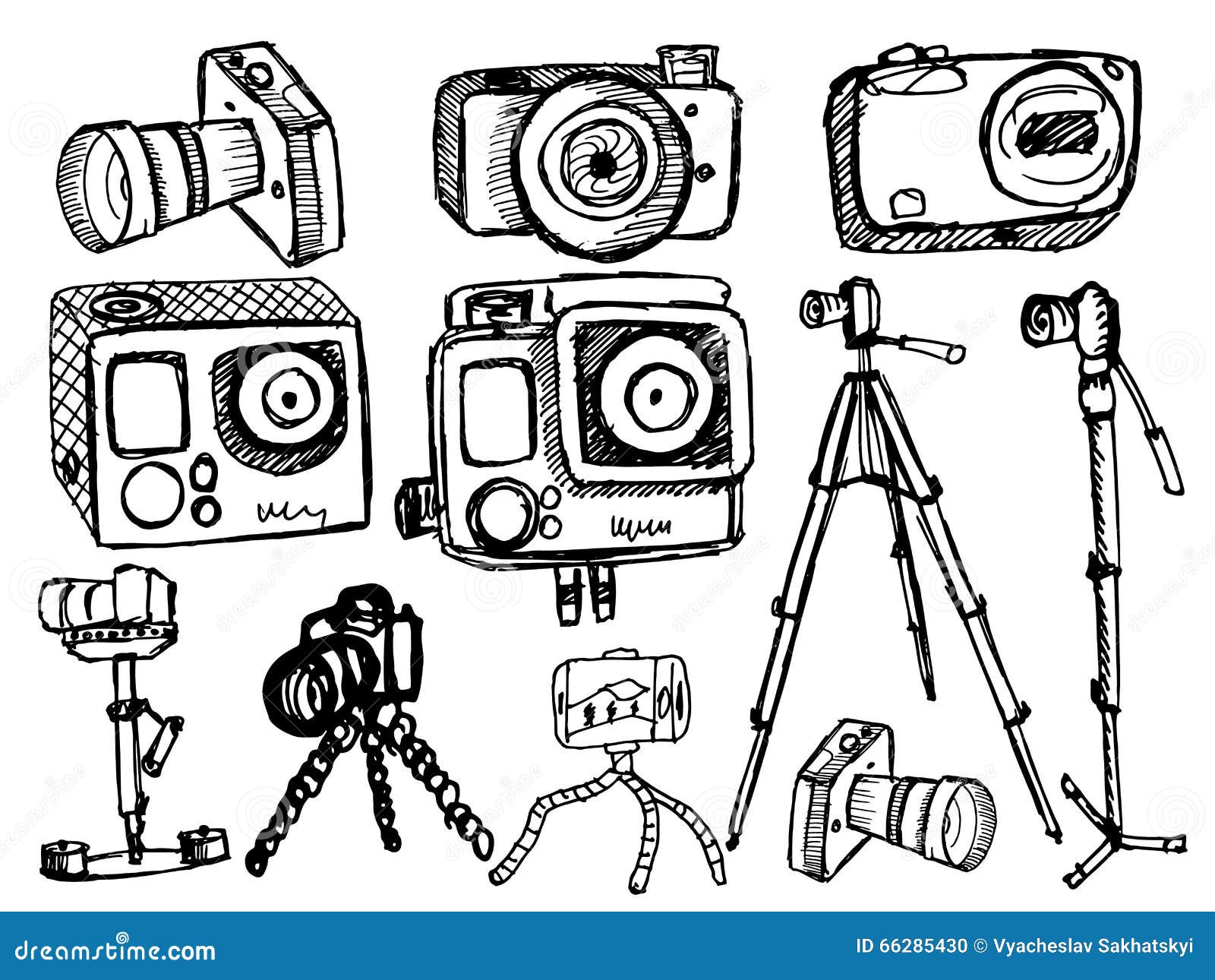 Sketchy Cameras on White Background. Stock Vector - Illustration of ...