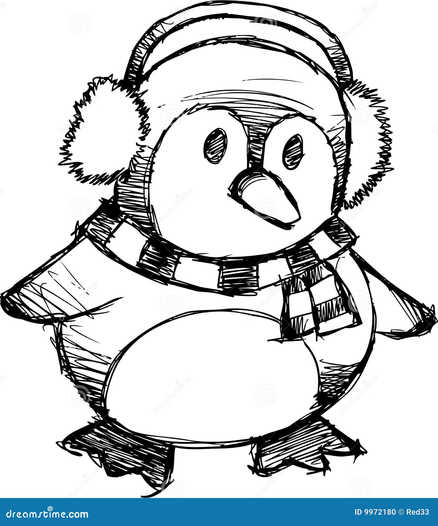 Sketchy Christmas Penguin Vector Stock Vector - Illustration of love ...