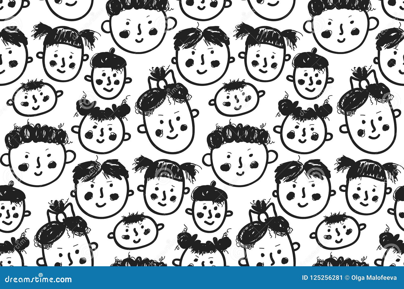 Sketchy Faces Doodle Seamless Vector Pattern Stock Vector ...
