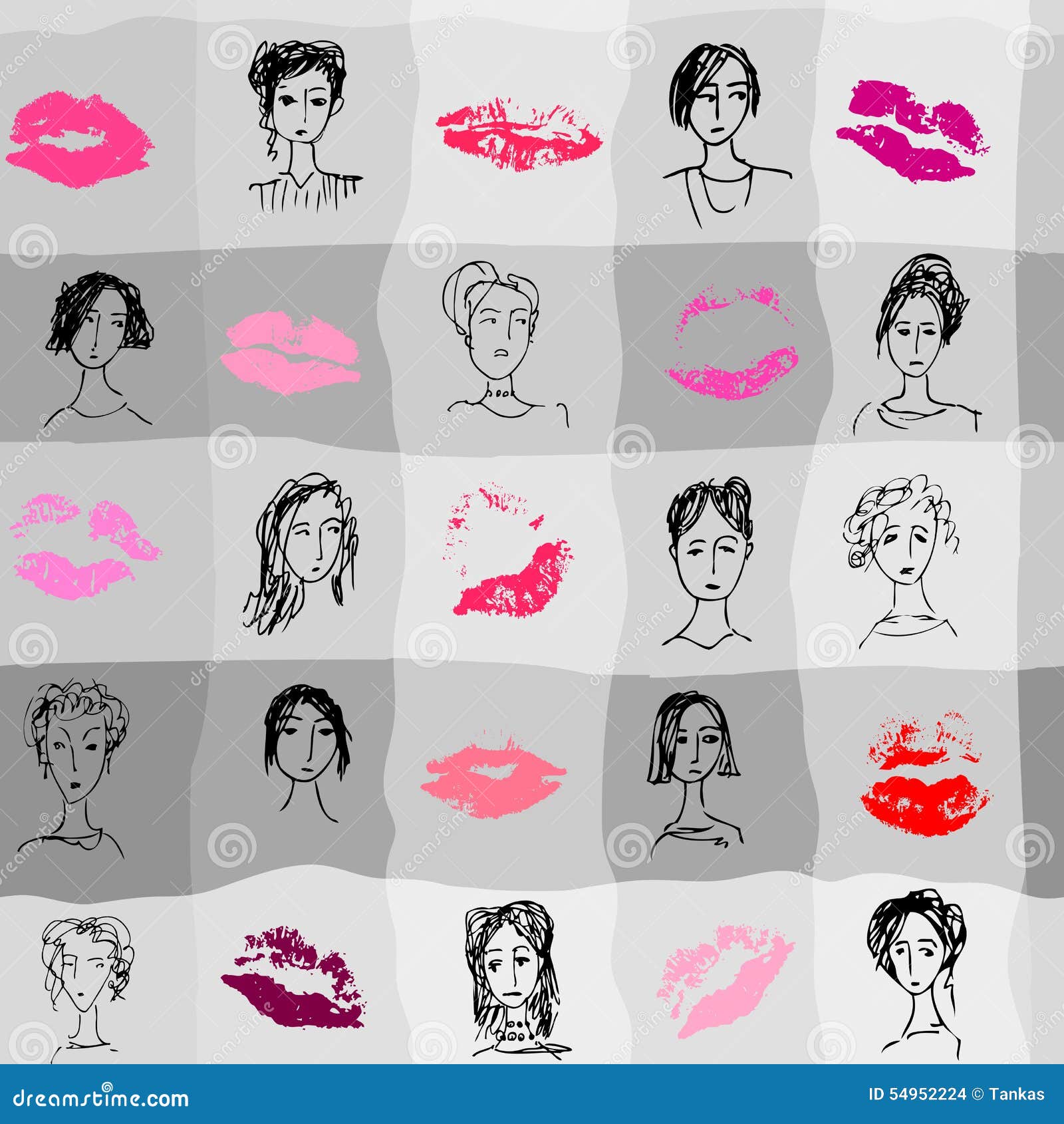 Sketchy faces pattern. stock illustration. Illustration of hand - 54952224