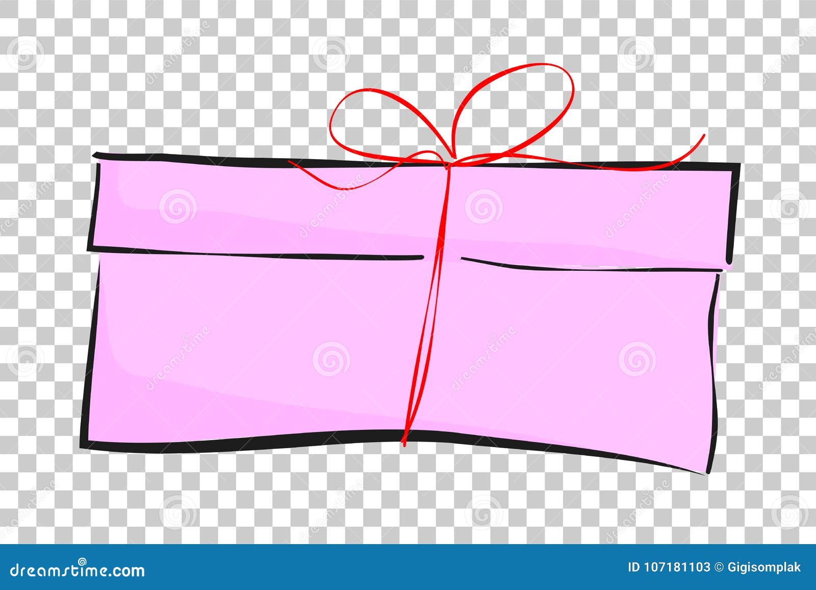 Sketchy of Pink Rectangle Gift Box, Red Small Ribbon, at Transparent ...