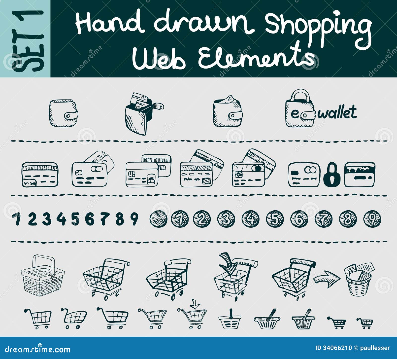 Hand Drawn Shopping and E-commerce Elements Set Stock Vector ...