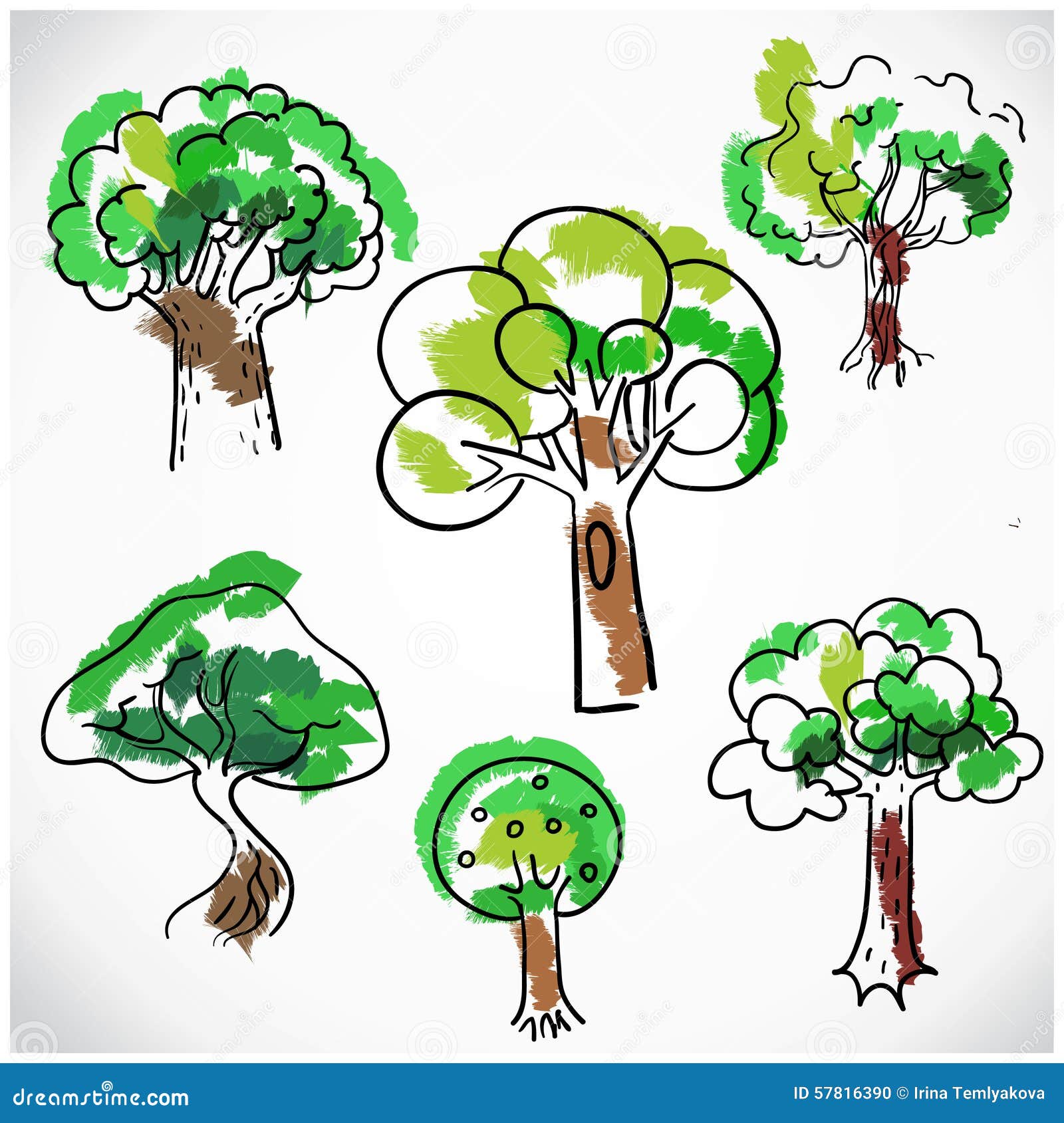 Sketchy Tree Set Isolated, Vector Illustration Hand Drawn Stock Vector ...