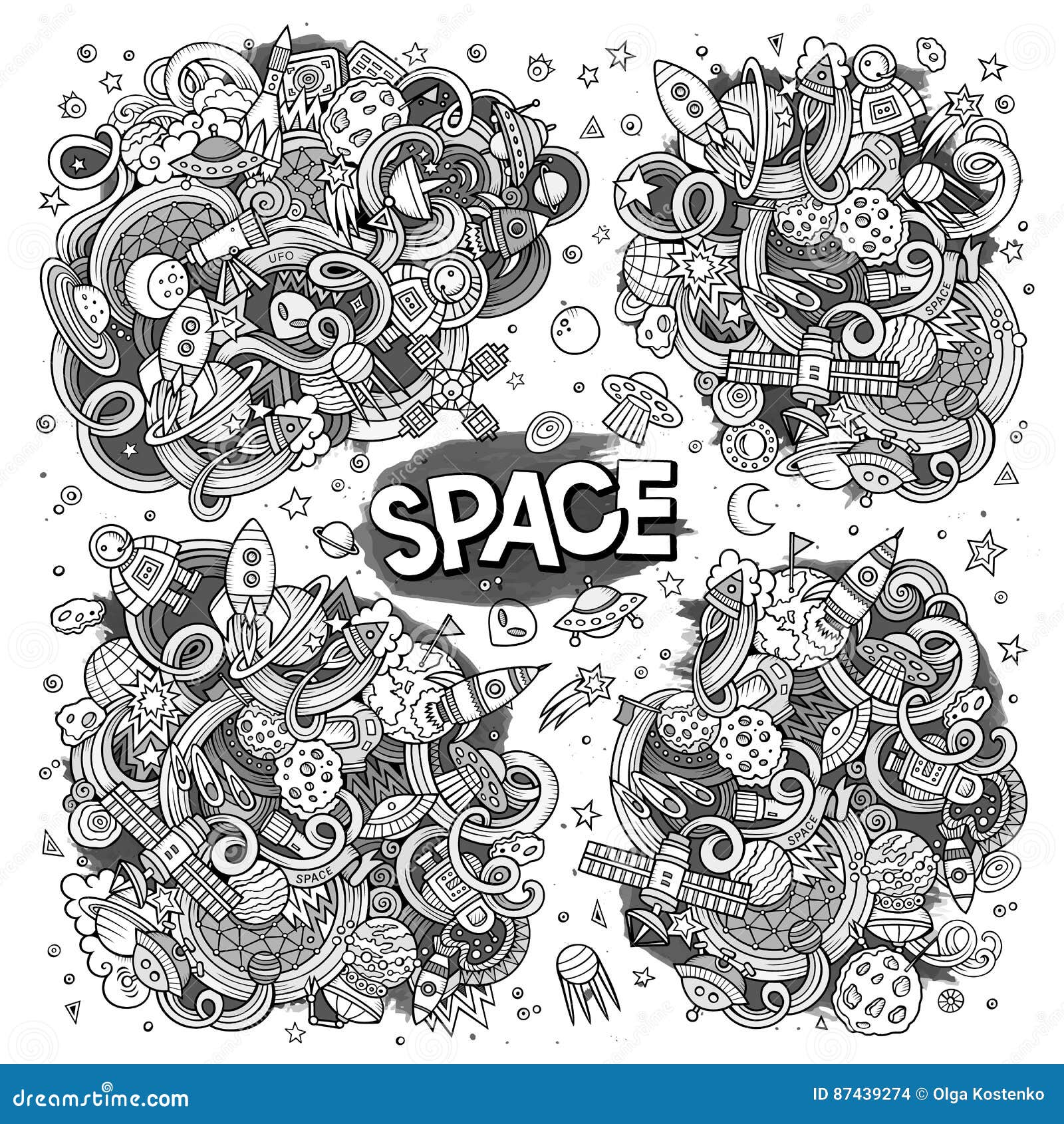 Sketchy Vector Hand Drawn Doodles Cartoon Set of Space Designs Stock ...