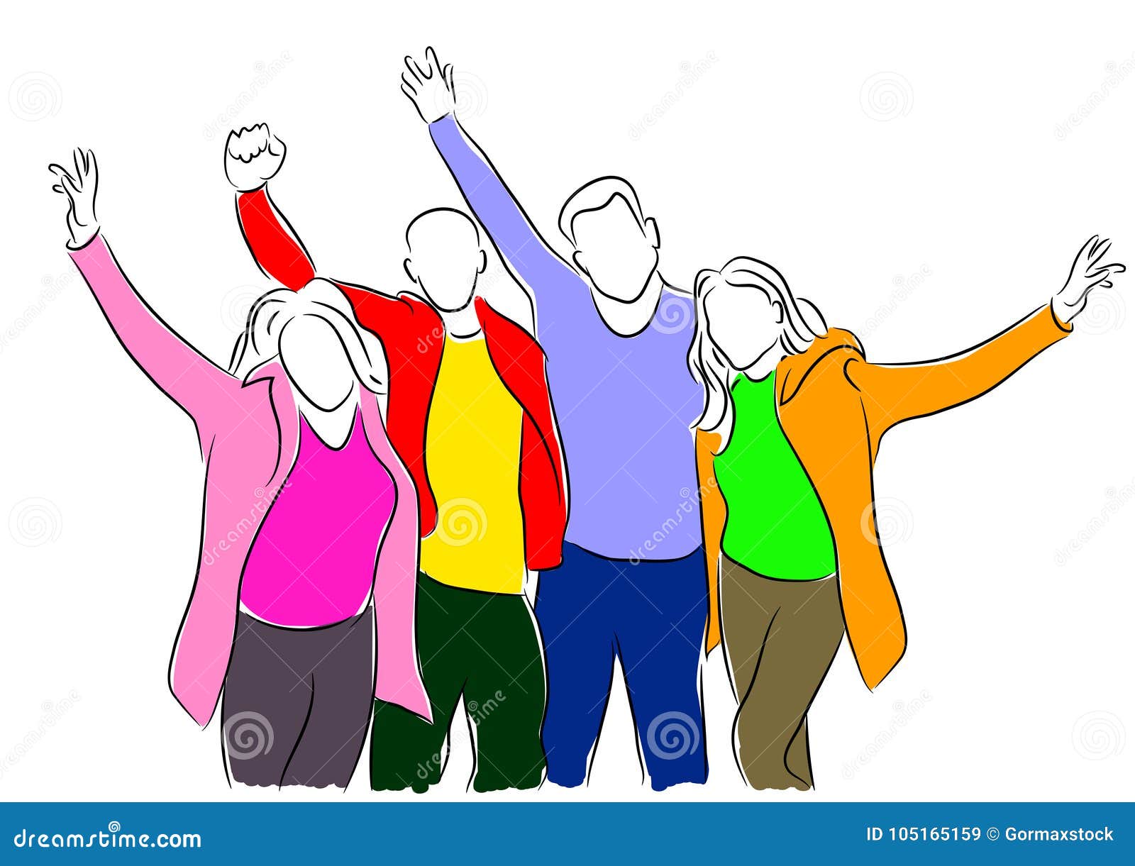 Sketchy Vector Illustration of a Group of Young People Cheering Stock ...