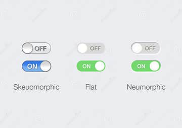 Skeuomorphic, Flat and Neumorphic Design Examples Stock Illustration ...
