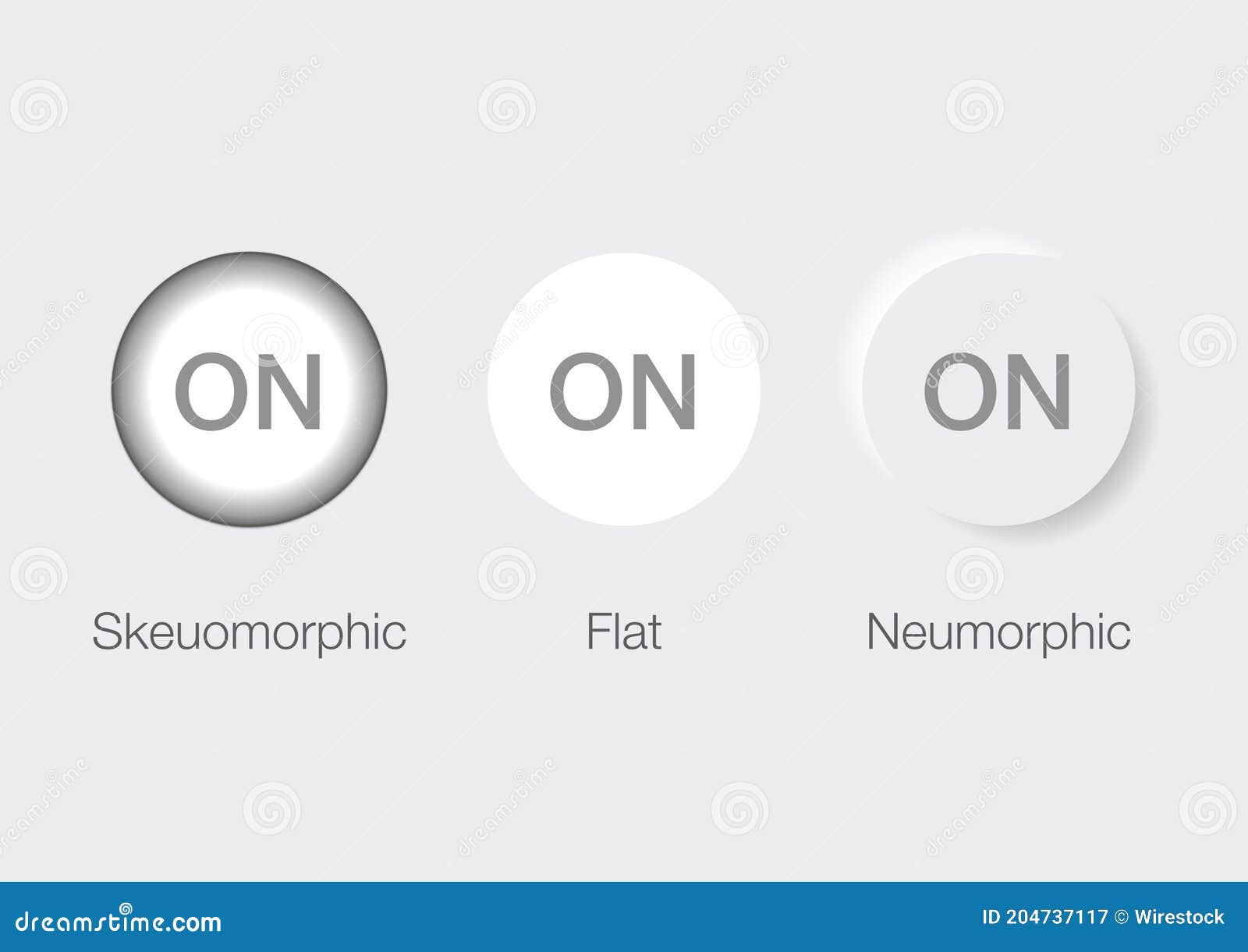 Skeuomorphic, Flat and Neumorphic Design Examples Stock Illustration ...