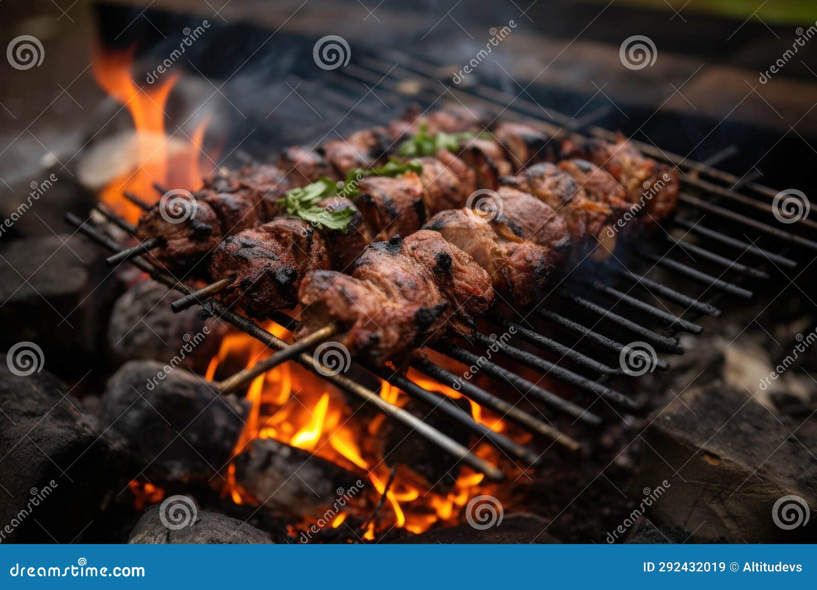 Skewered Lamb before Charcoal Fire Stock Image - Image of grilling ...