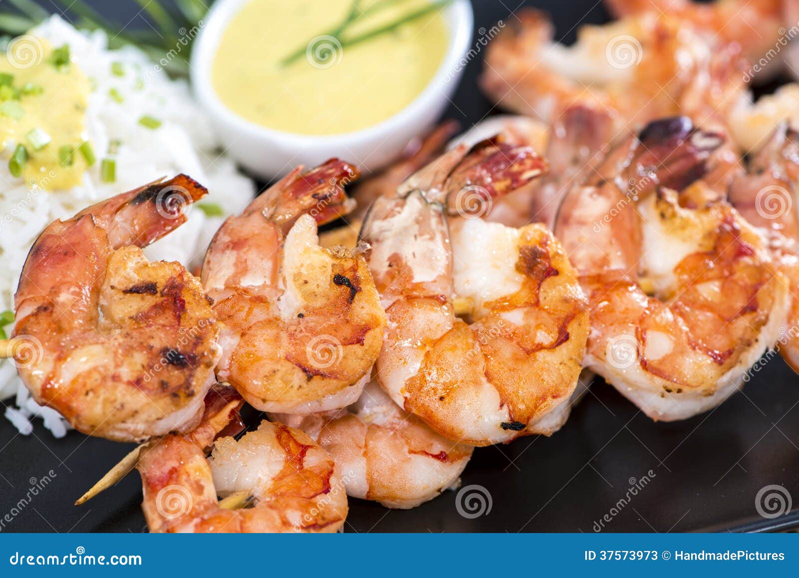Skewered Prawns with Rice stock image. Image of roast - 37573973