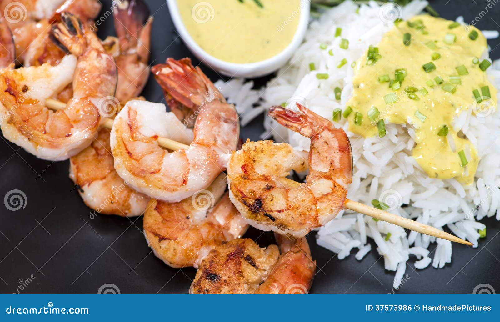 Skewered Prawns with Rice stock photo. Image of food - 37573986