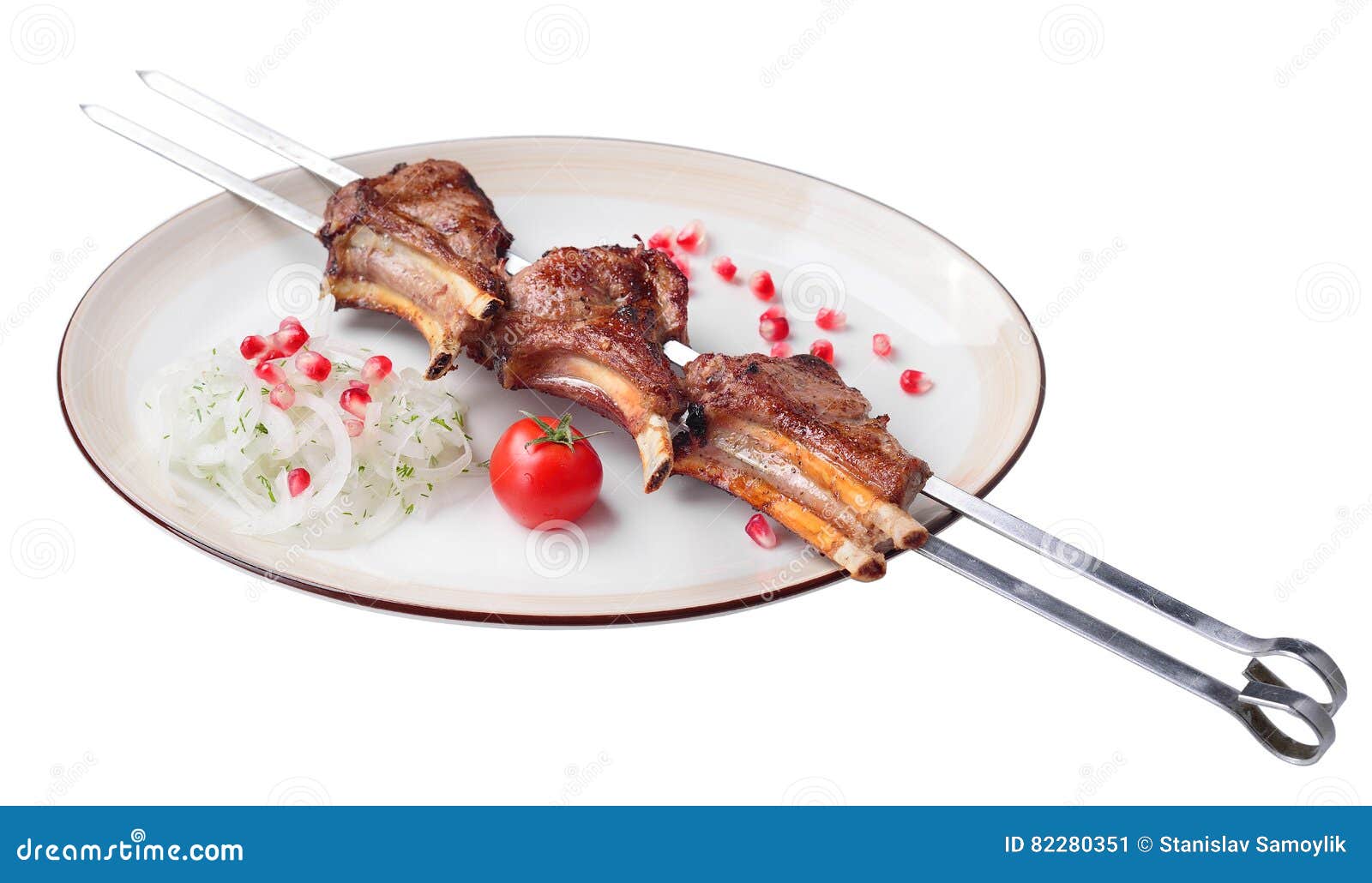 Skewers of Lamb on a Skewer, Isolated. Stock Image - Image of grilled ...