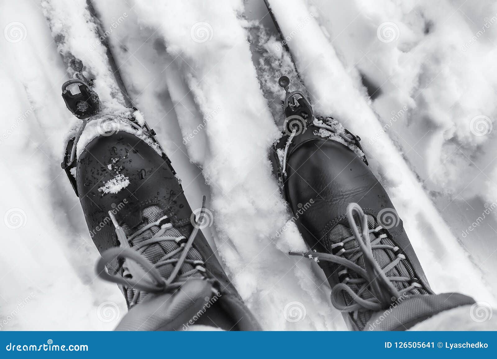 Ski Boots and Skis in the Snow. Stock Image - Image of chase, cross ...