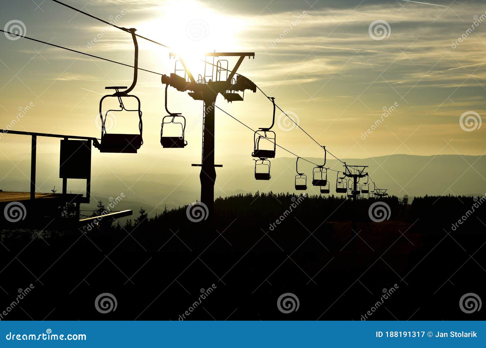 Ski Chair Lift in the Mountains at Sunset Stock Image - Image of ...