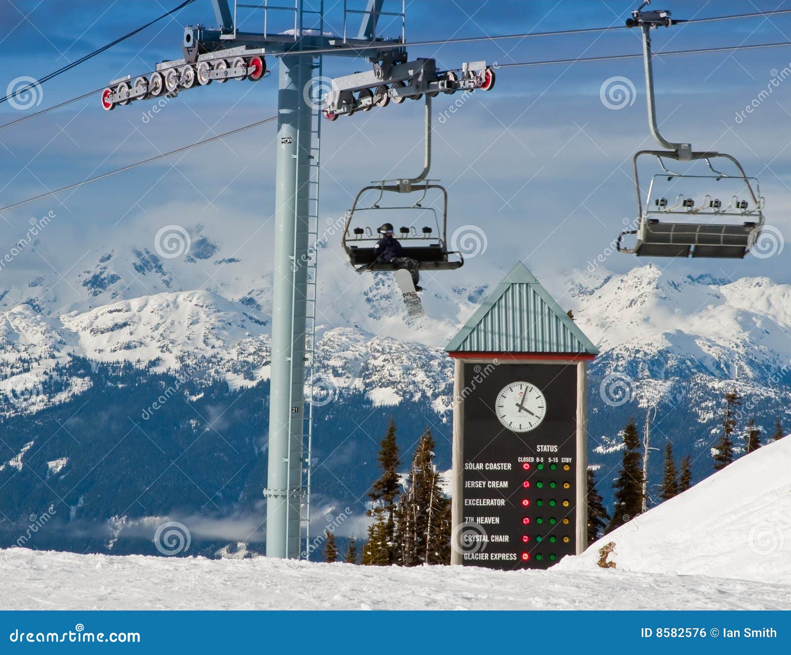 Ski Clock stock photo. Image of apre, roof, snow, board - 8582576