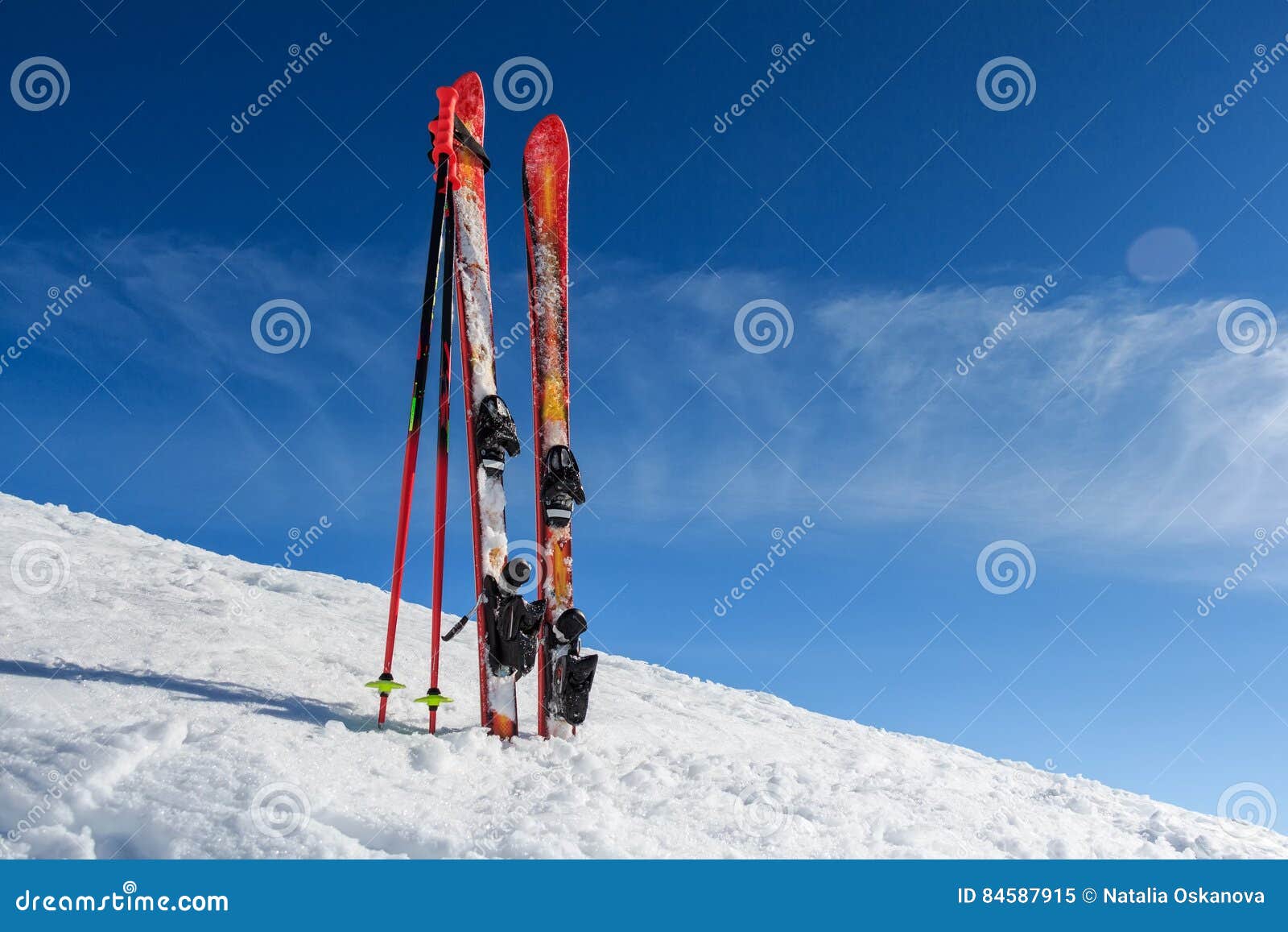 Ski Equipment on Mountain Background Stock Image - Image of equipment ...