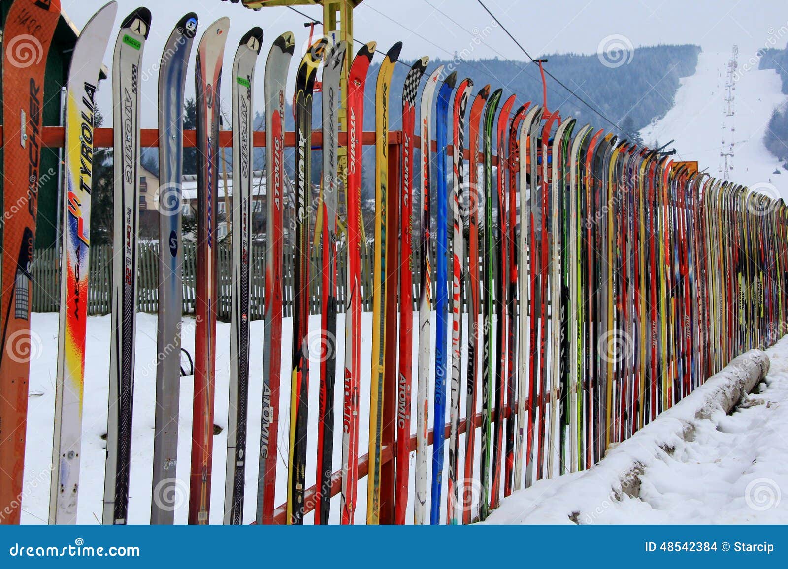 Ski fence editorial stock image. Image of equipment, color - 48542384