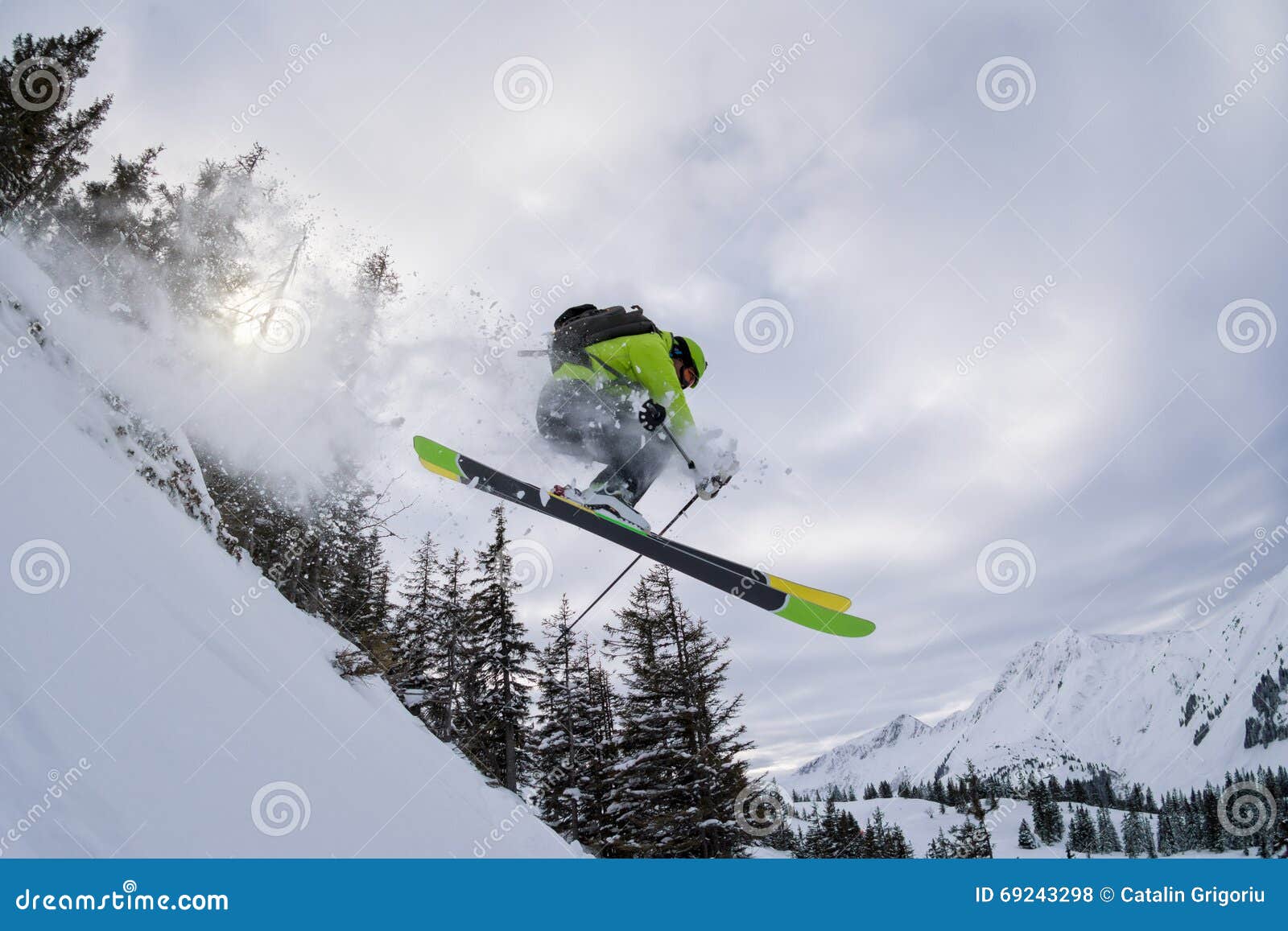 Ski Freerider Jumping Thourgh Trees Stock Photo - Image of mountain ...