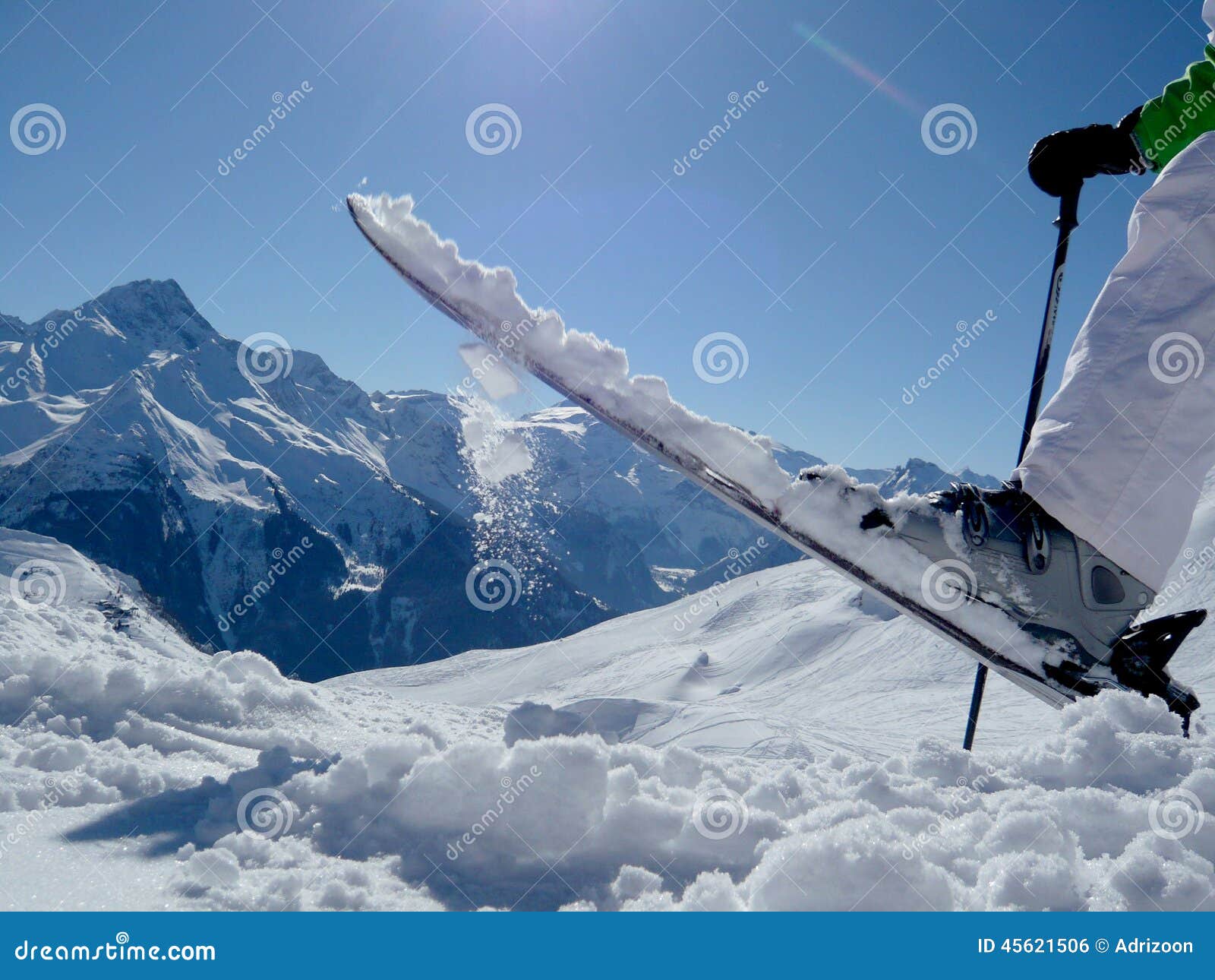 Ski fun on a mountain top stock photo. Image of plagne - 45621506