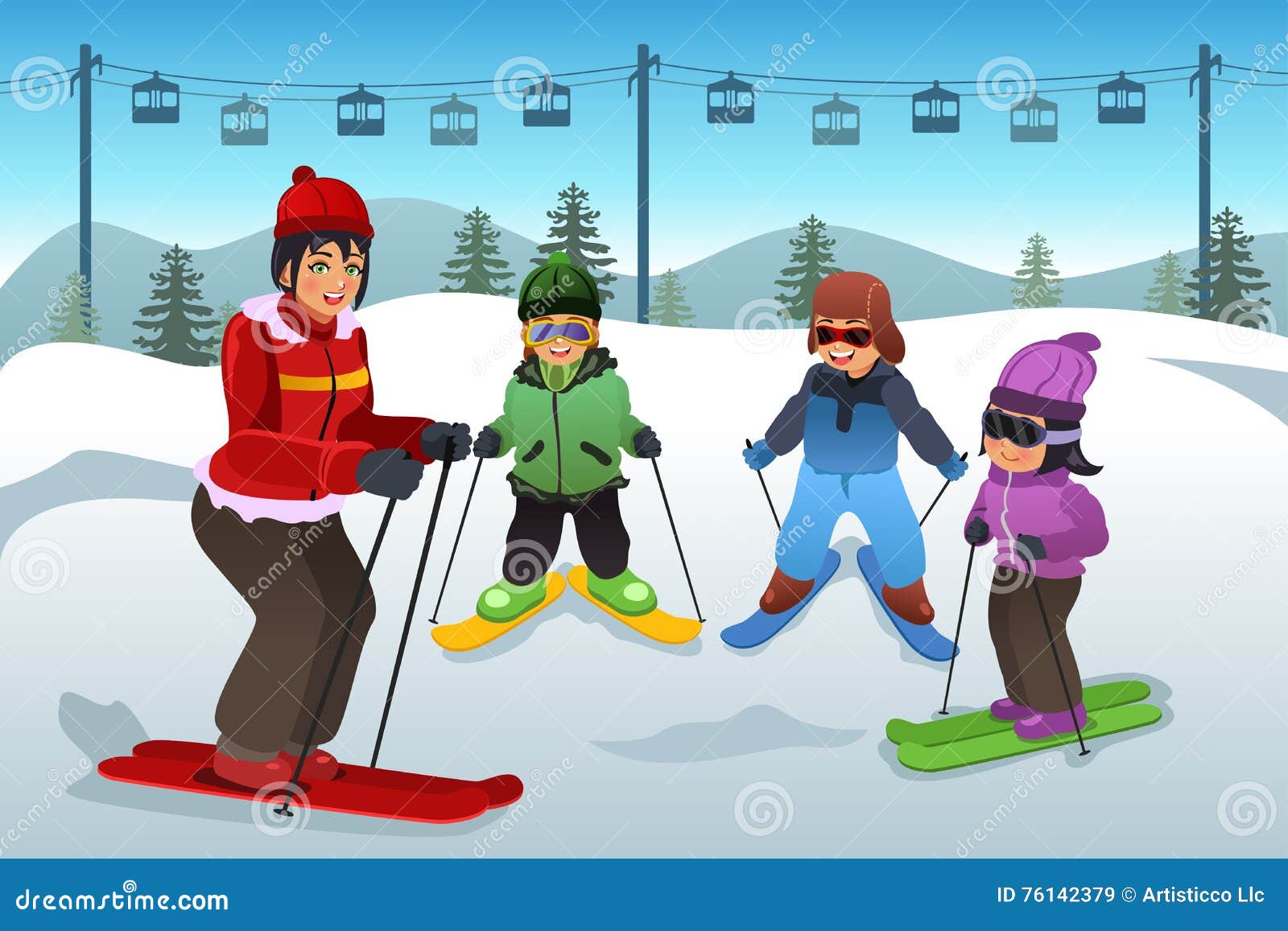 Ski Instructor Teaching Children Vektor Illustrationer - Illustration ...