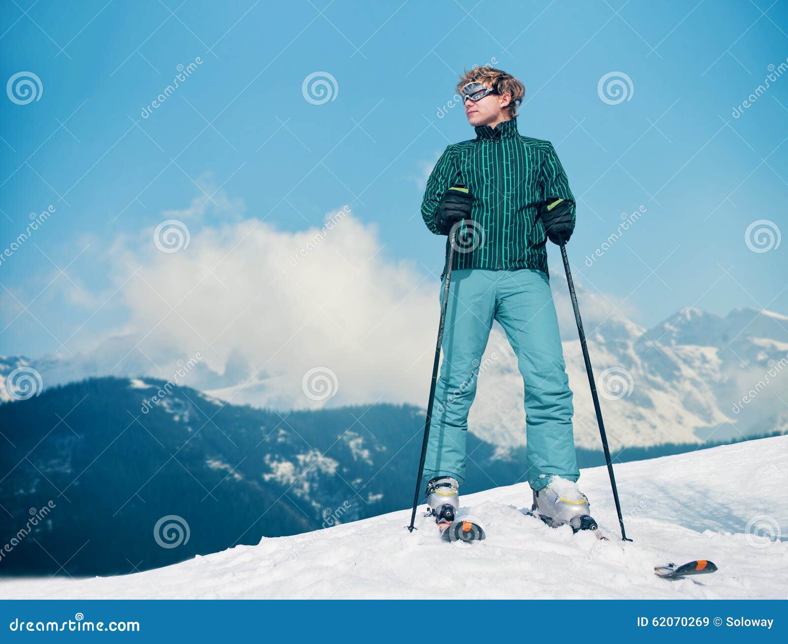 Ski Instructor Young Man on the Top of Snow Hill Stock Image - Image of ...