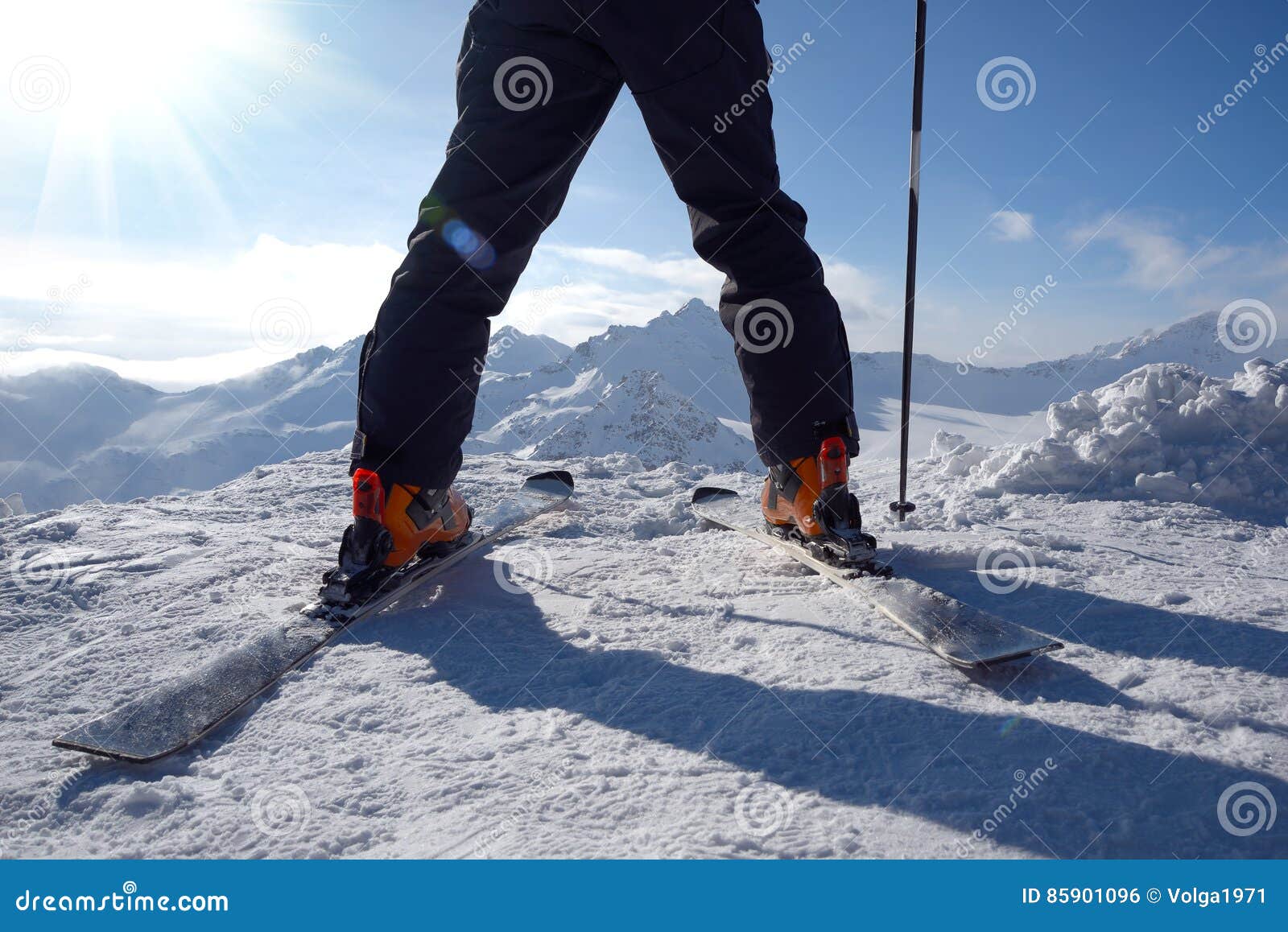 Ski legs and ski pole stock photo. Image of weather, angle - 85901096