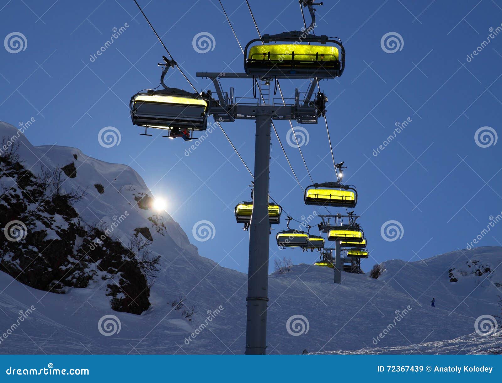 Ski Lift Backlit with Bright Sun Stock Image - Image of frosty ...
