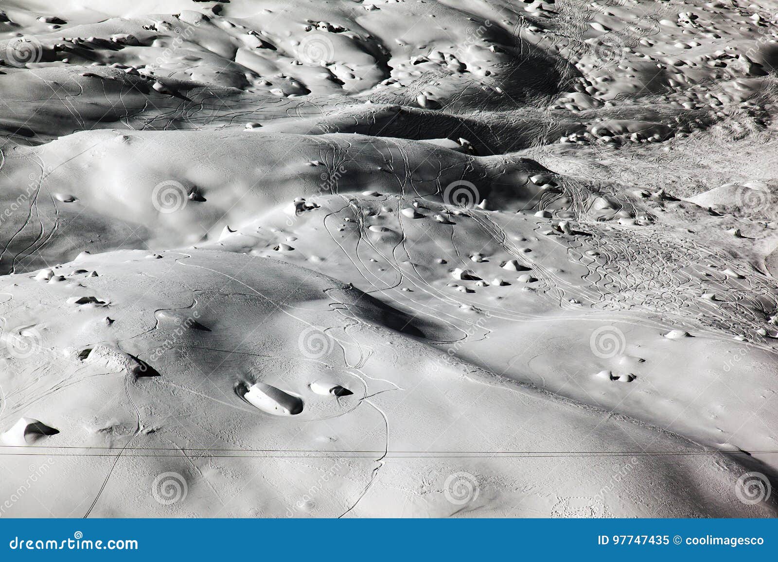 Ski Marks and Snow Balls in the Snow Covered Mountains Stock Image ...