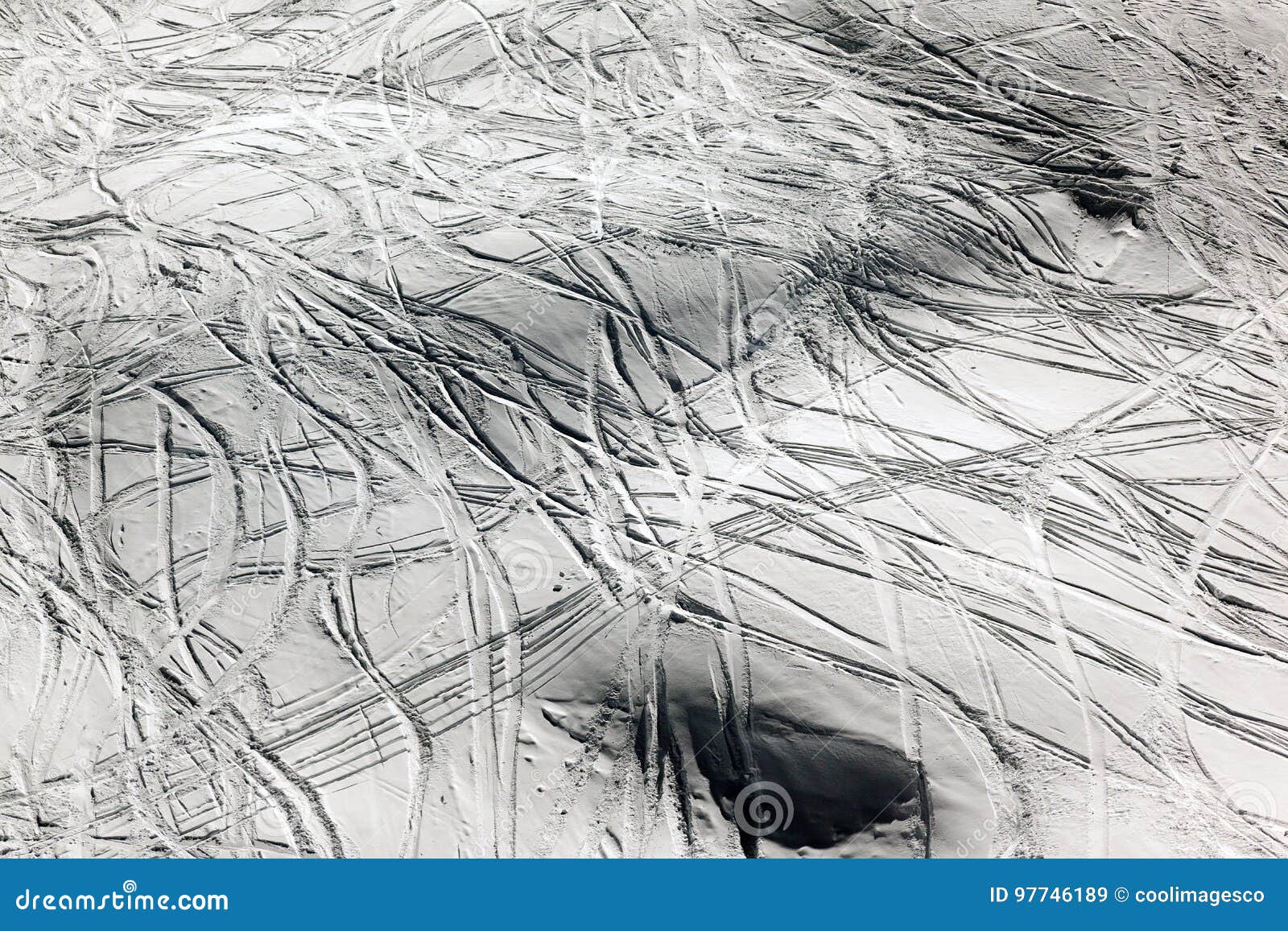 Ski Marks in the Snow Covered Mountains Stock Image - Image of active ...