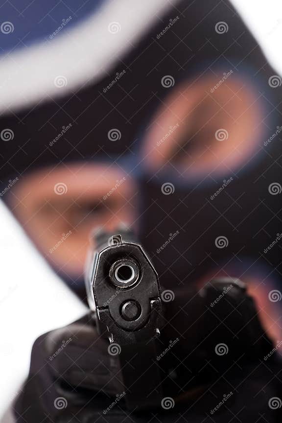Ski Masked Criminal Pointing a Gun Stock Image - Image of gangster ...
