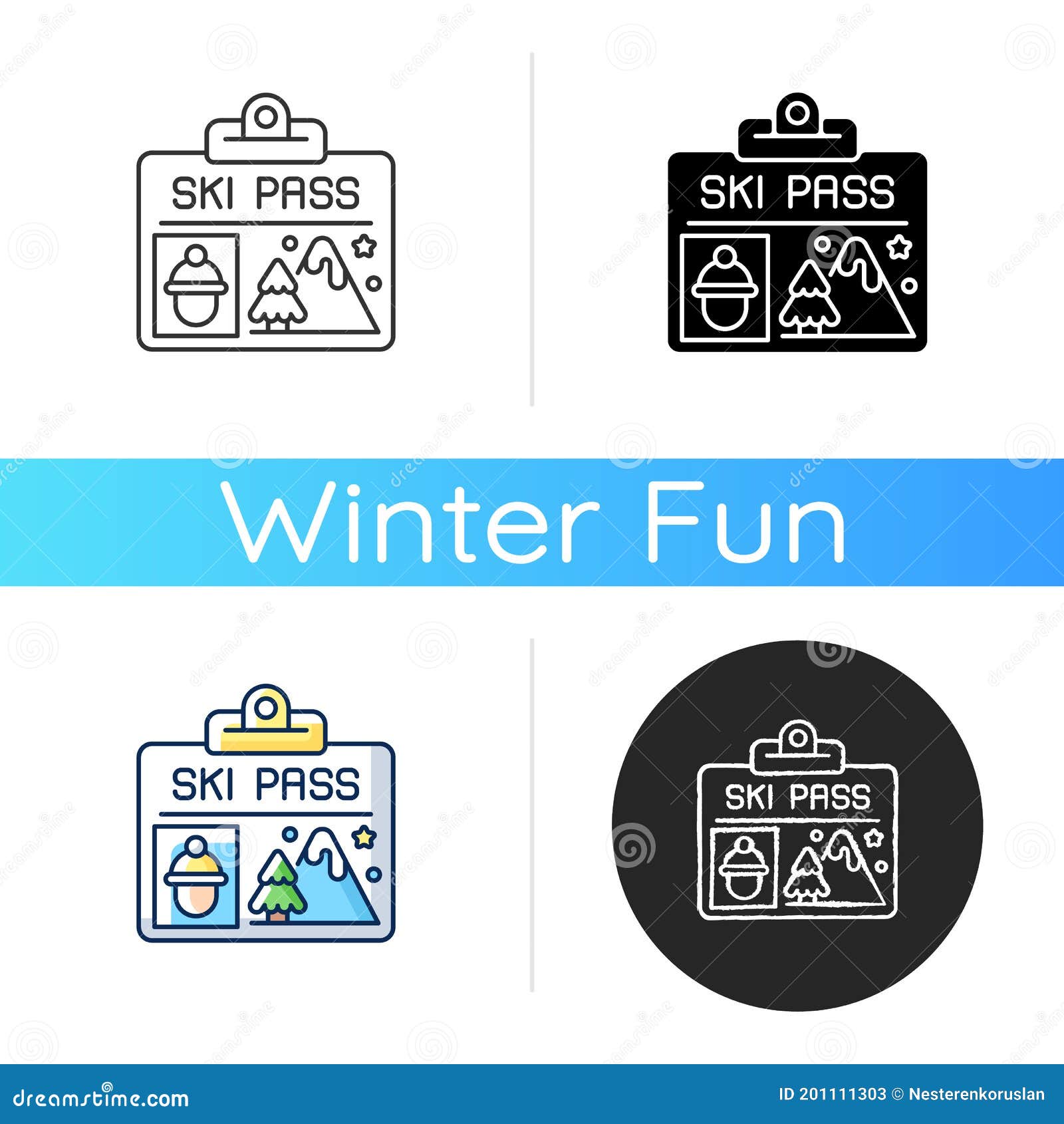Ski pass icon stock vector. Illustration of lift, collection - 201111303