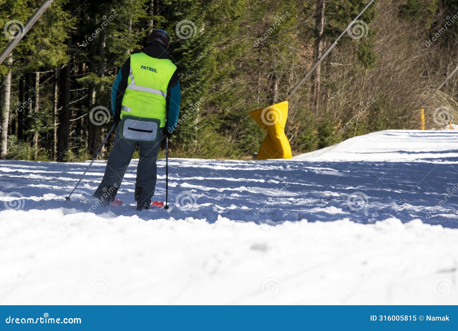 Ski Patrol Descends from the Slope. Safe Active Stock Image - Image of ...