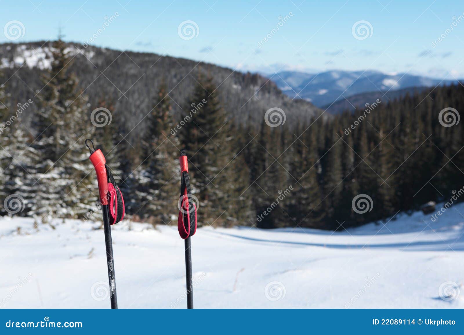 Ski Poles Against Snow Slope Stock Photo - Image of poles, horizontal ...