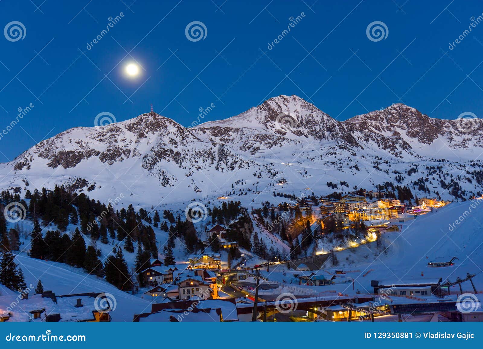 Ski Resort in Austrian Alps by Night Stock Image - Image of nature ...