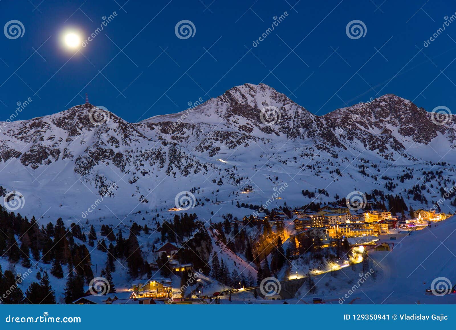Ski Resort in Austrian Alps by Night Stock Image - Image of alpine ...