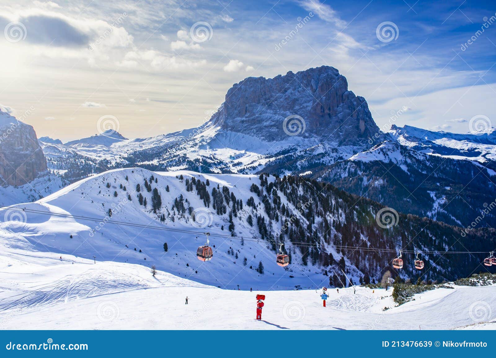 Ski Resort in the Dolomites at Sunset Stock Image - Image of mountain ...