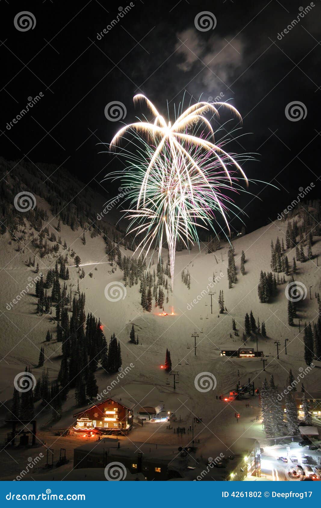 Ski Resort Fireworks stock photo. Image of year, freedom - 4261802