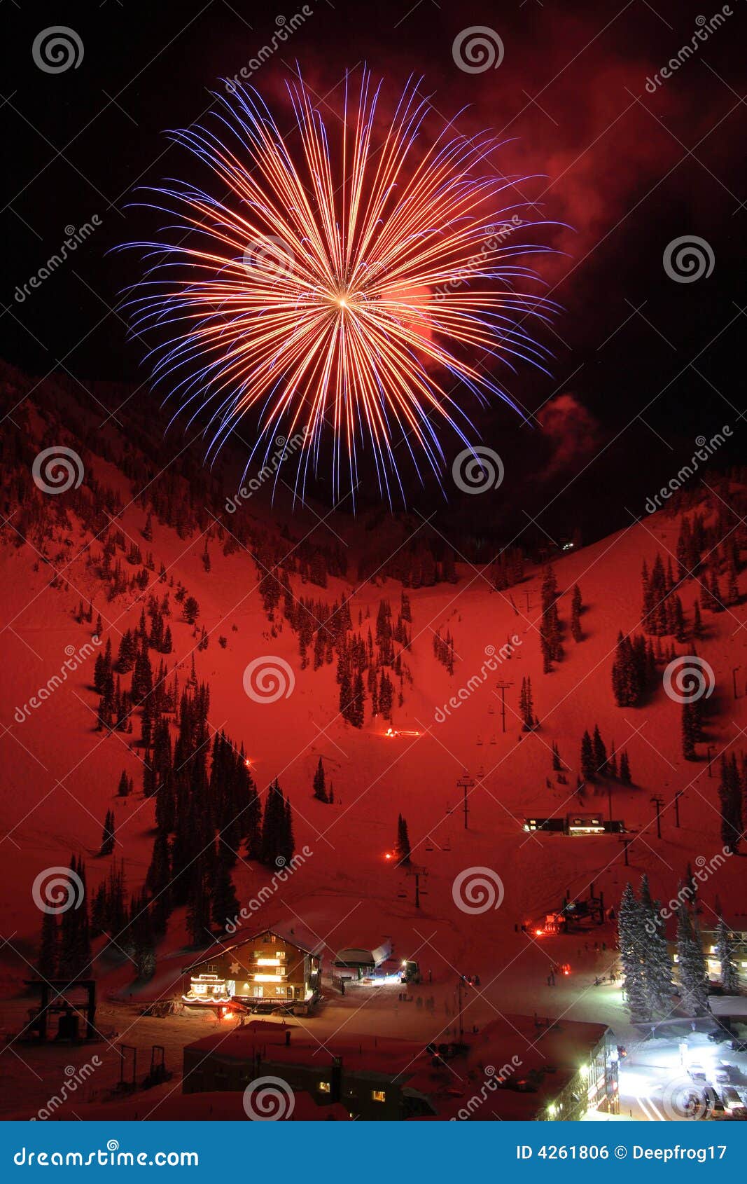 Ski Resort Fireworks stock photo. Image of freedom, blast - 4261806