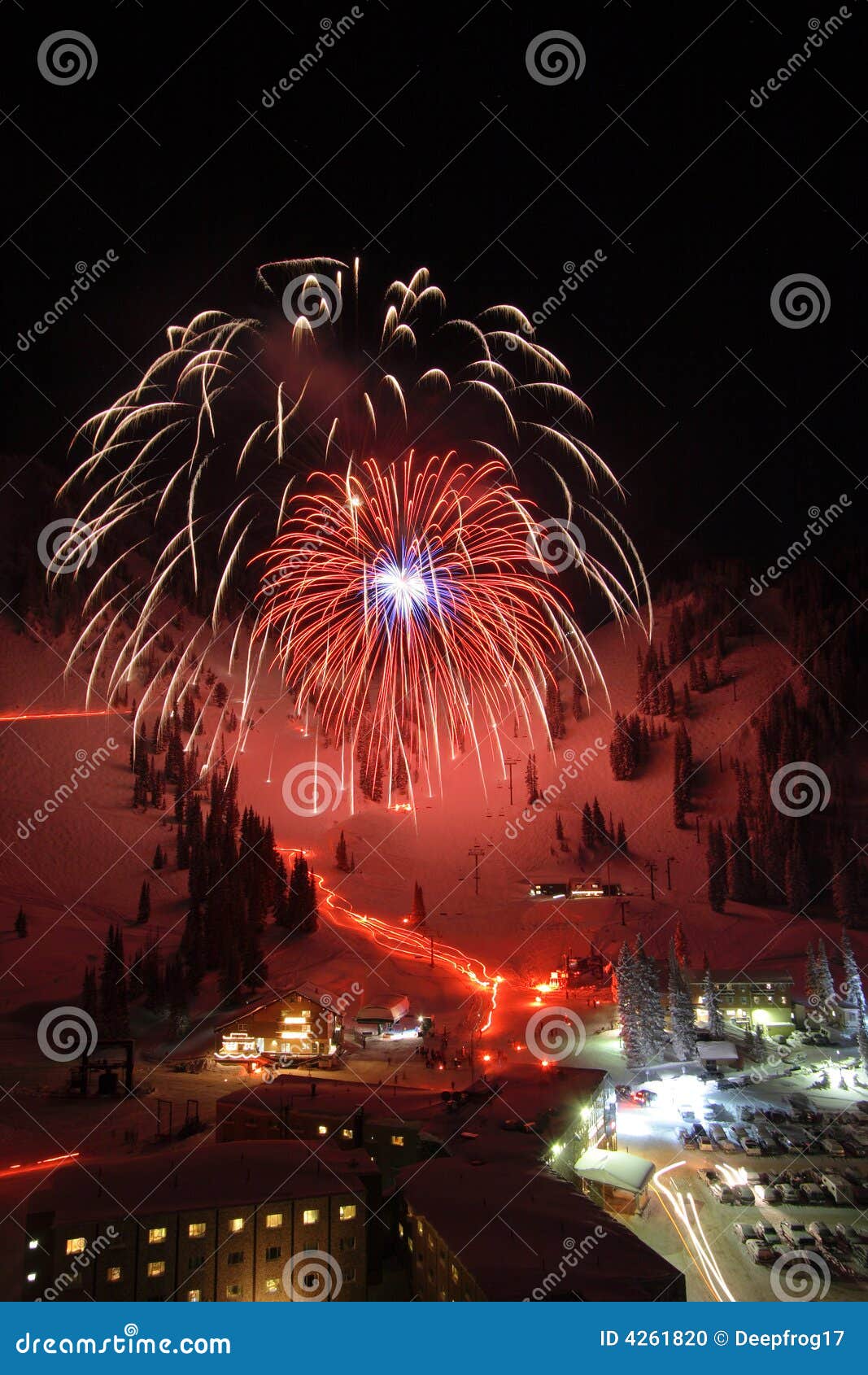 Ski Resort Fireworks stock photo. Image of boom, fireworks - 4261820