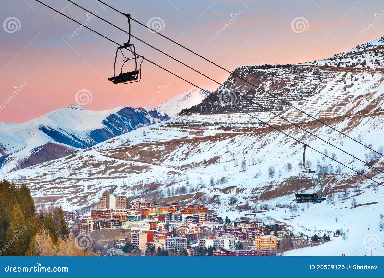 Ski resort in French Alps stock photo. Image of funicular - 20509126