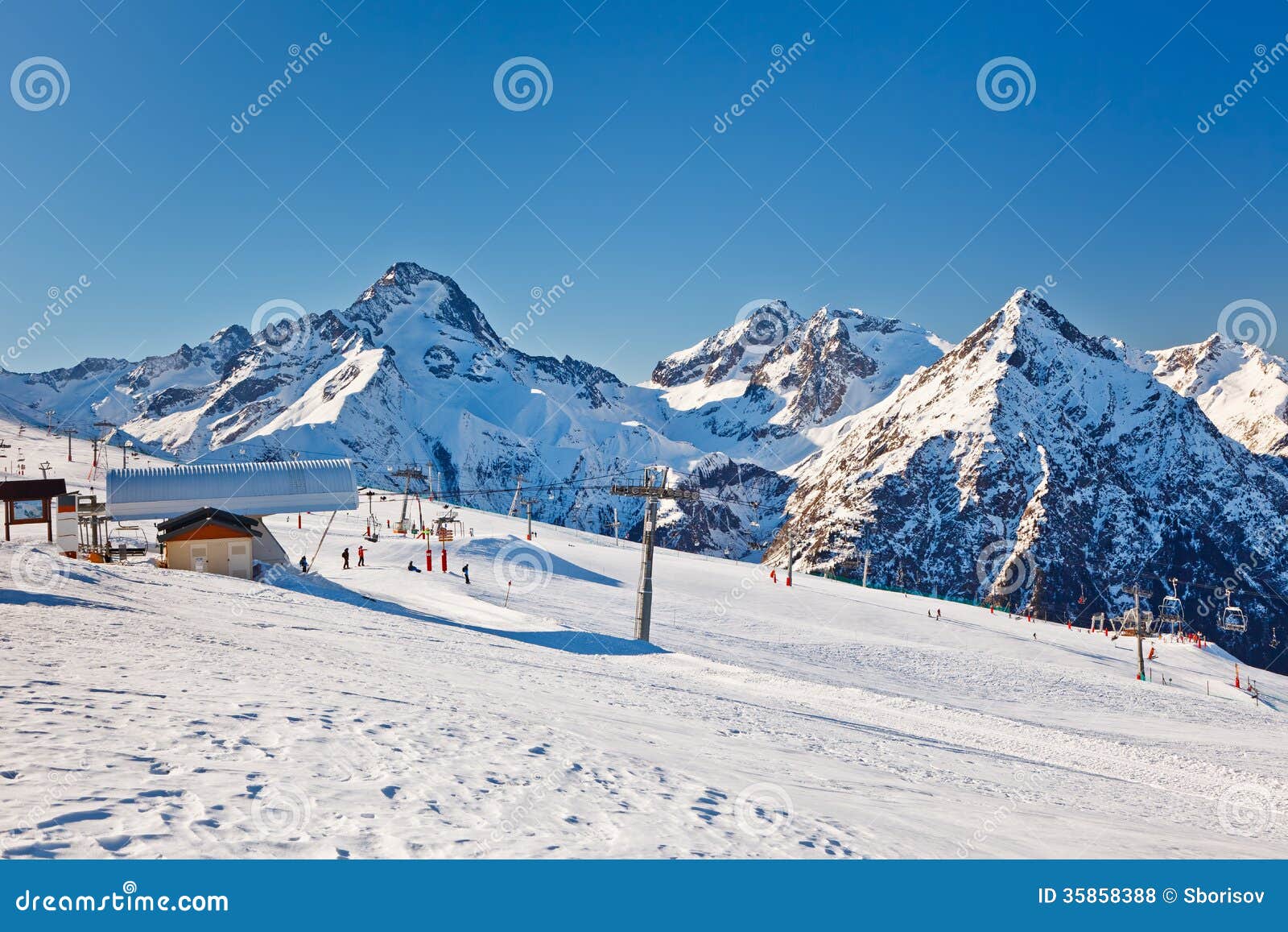 Ski resort in French Alps stock photo. Image of light - 35858388