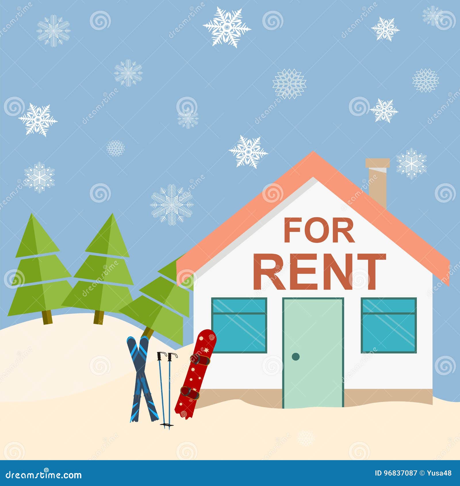 Ski Resort. House for Rent in the Mountains Stock Illustration ...