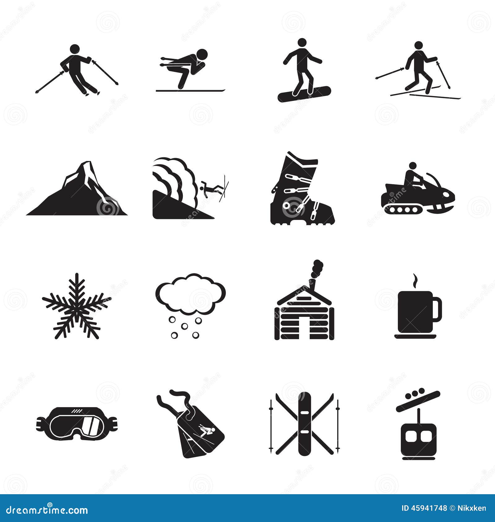 Ski resort icons set stock vector. Illustration of equipment - 45941748