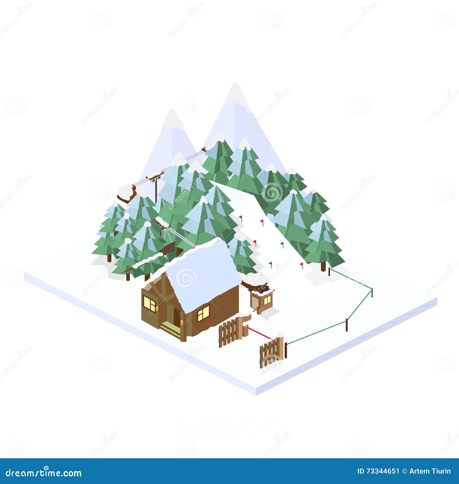 Ski Resort. Mountain Landscapes. Vector Isometric Illustrations Stock ...