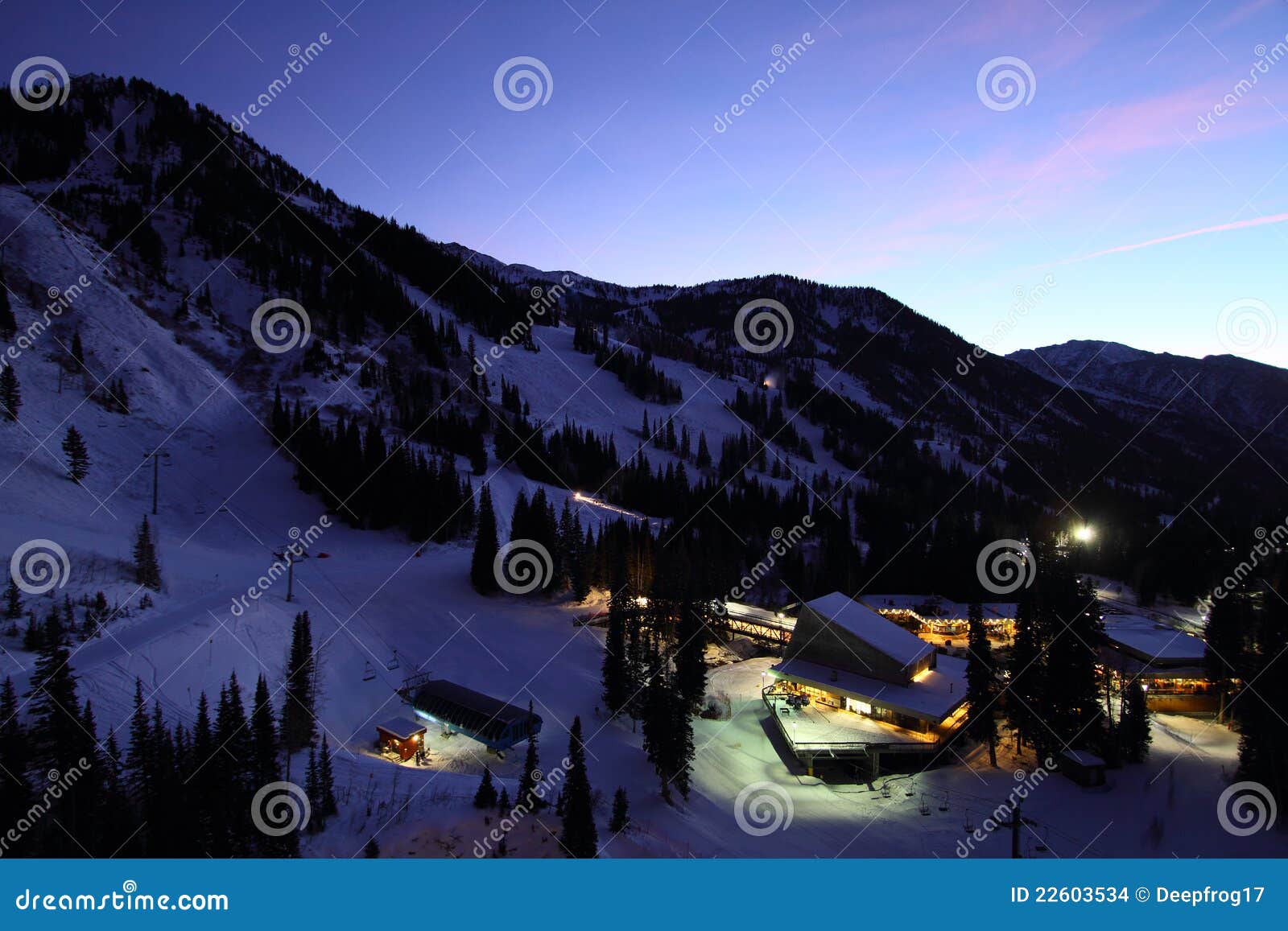 Ski Resort Town Skyline Night Stock Photo - Image of town, village ...