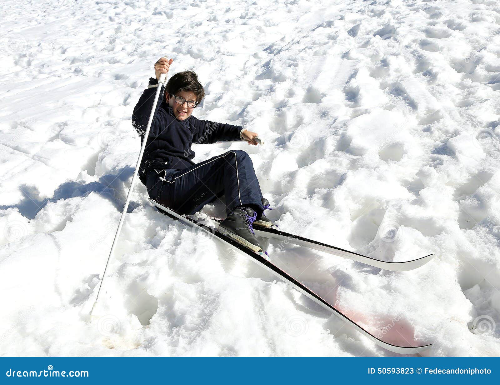Ski school child falls stock image. Image of happy, cross - 50593823